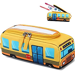 LEDAOU Cute Pencil Case for Kids Girls Boys Pencil Pouch kawaii Pen Pencil Box Bag Holder for School Students (Yellow School Bus)