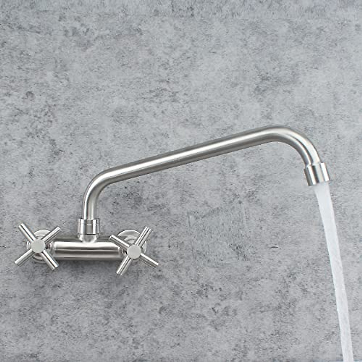 UMANYI Commercial Kitchen Faucets Wall Mount 4 inch Center Stainless Steel Brushed Nickel Utility Laundry Sink Faucet RV Faucet with 11 Inch Spout 2 Handle SSKF09-3C