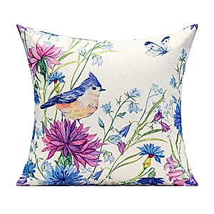 VAKADO 16x16 Set of 4 Outdoor Pillow Covers Summer Patio Furniture Cushion Cases Spring Garden Bird Butterfly Ladybug Decorative for Porch Bench Couch Sofa