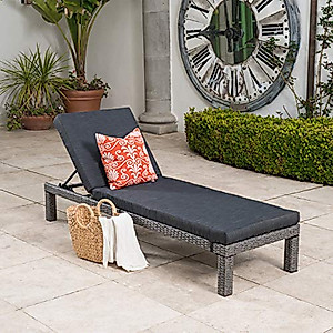 Christopher Knight Home Puerta Outdoor Wicker Chaise Lounge with Water Resistant Cushion, Mixed Black / Dark Grey