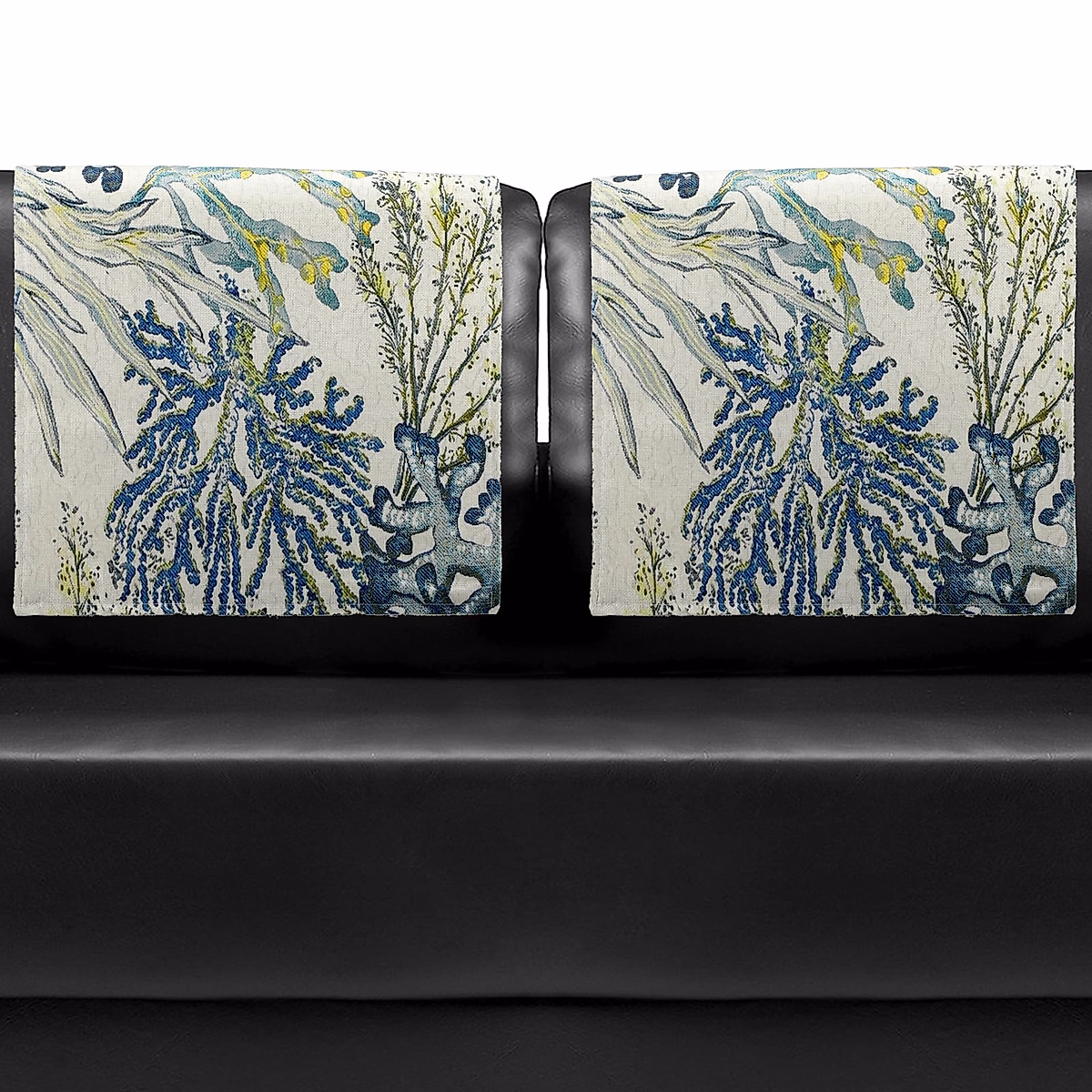 Breling Green Print Linen Elastic Recliner Chair Headrest Covers with Water Resistant Feature (2 Pieces)