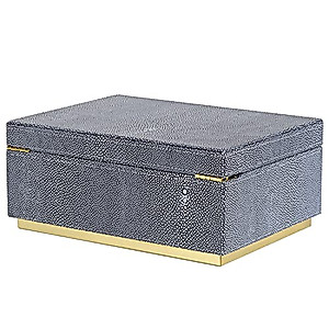 HofferRuffer Elegant Faux Leather Decorative Box, Storage Jewelry Box Organizer, Large Dresser Cosmetic Organizer Holder, Classic Jewelry Accessory Organizer, Grey Shagreen, 11x8x4.8 inches