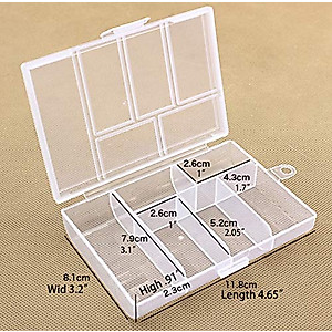 X-AT 4 Pack Mini Clear Plastic Jewelry Box,6 Grid Small Craft Storage bead organizer with Hanging Design