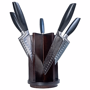 SPIN & SLICE Rotating Magnetic Knife Block: Minimalist, Sleek & Unique Design - Eco Friendly Bamboo - Fits more than 5 Knives - An Essential Kitchen Companion