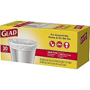 Glad Small Trash Bags - 4 Gallon White Trash Bag - 30 Count