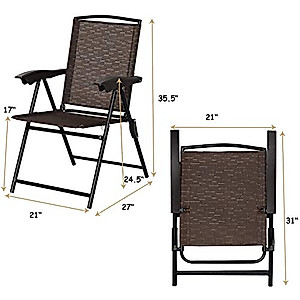 Giantex 2 Pack Patio Folding Chairs, Adjustable Sling Back Chairs with Armrest, Patio Dining Chairs Portable for Lawn Camping Garden Pool Beach Deck, Outdoor Chairs Set of 2