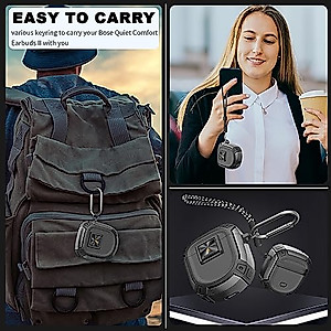 Secure Lock Bose QuietComfort Earbuds II Case(2022)&Bose QuietComfort Ultra Case (2023),WQNIDE Shockproof Protective Bose Earbuds 2 Case Cover for Bose QC II Accessories with Carabiner&Lanyard (Black)
