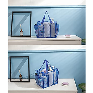 Jelier Mesh Shower Caddy Tote Basket,Hanging Portable Toiletry Bag for Bathroom Accessories (blue)