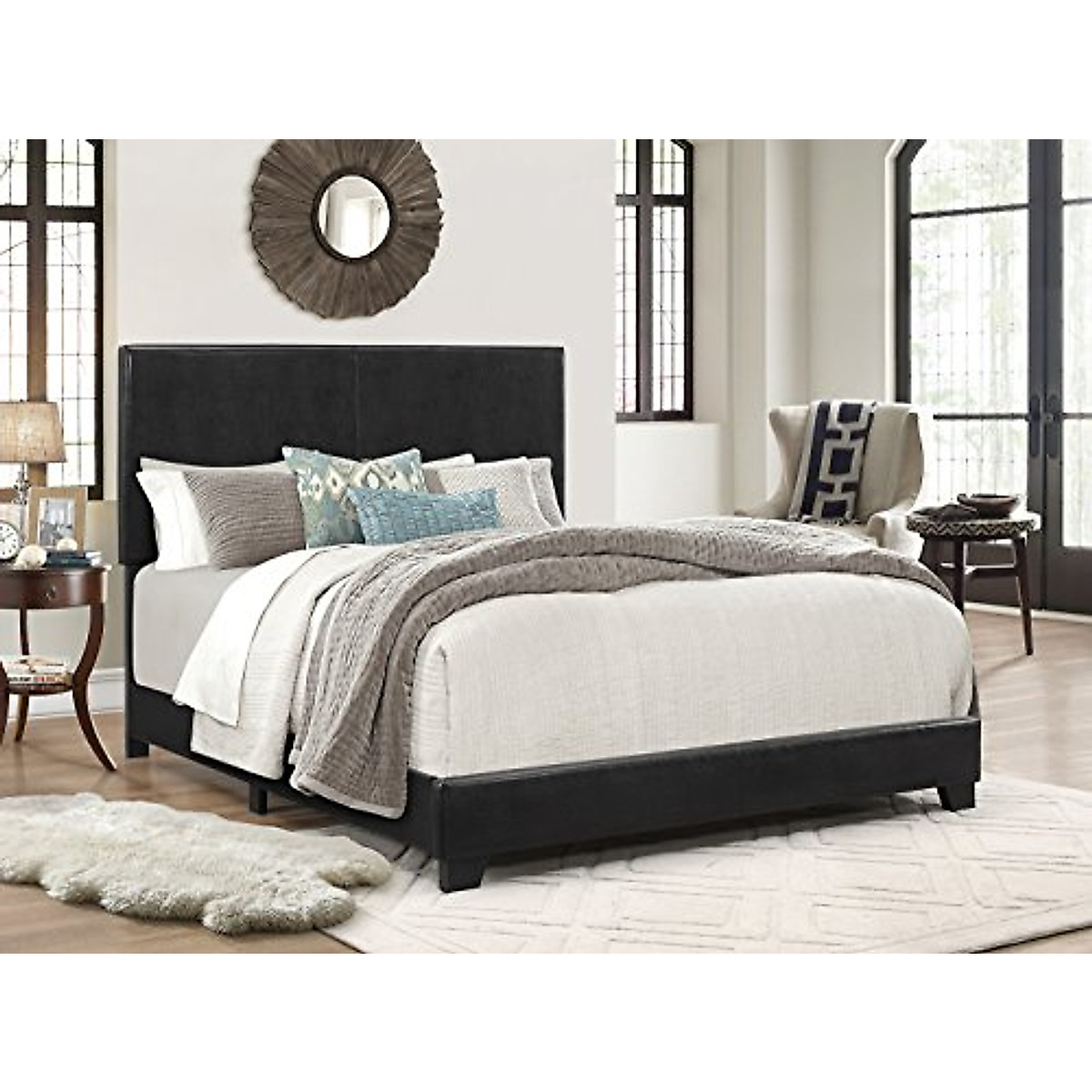 Crown Mark Erin Upholstered Panel Bed in Black, Full