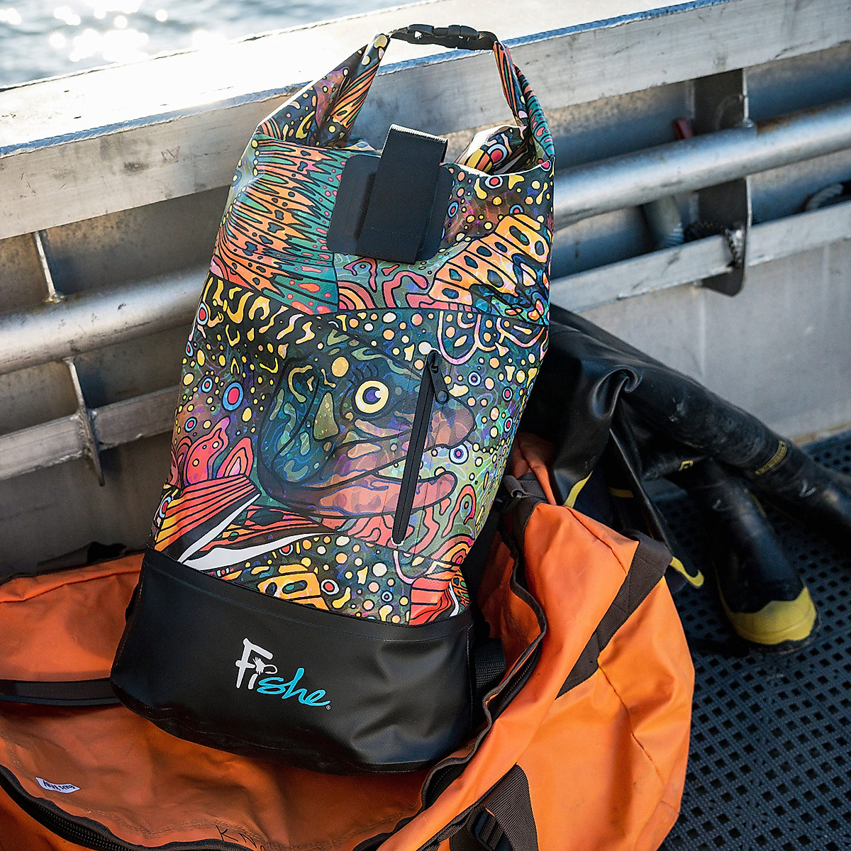 Fishe Wear Waterproof Dry Bag | Beach Backpack, Kayaking Equipment, Boating Must Haves | Camping, Kayak, Canoe Bags (Brookie)