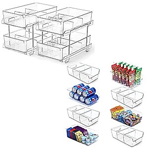 LANDNEOO 2 SET, 2 Tier Clear Organizer with Dividers + Set of 8, Stackable Clear Bins with Removable Dividers - Pantry Food Snack Organization and Storage - Multi-Purpose Plastic Home Organizer