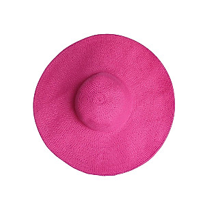 WITHMOONS Straw Hats for Women Floppy Sun Pink Hats Beach Wide Brim Oversized UPF 50 with Strap Summer Roll Up SZ90045 (Hotpink)