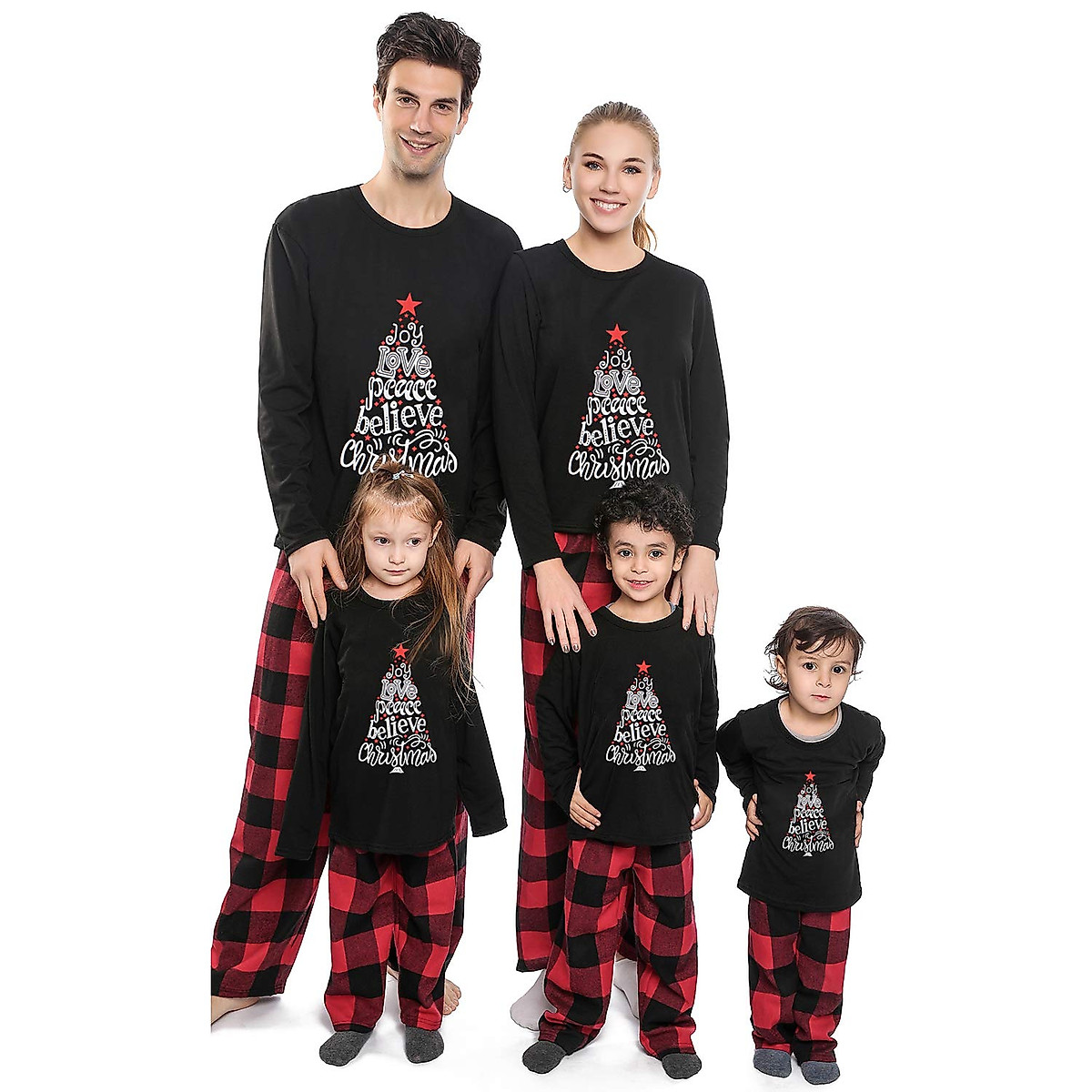 Onancehim Matching Christmas Pajamas for Family, Funny Holiday Cute Let It Snow Print Tops and Plaid Pants Xmas Sleepwear Pjs Set (Women, L, Black)