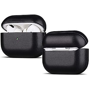 AirPods Pro Genuine Leather Case, Lopie Handmade Series AirPods Pro Cover Protective Skin, Portable Shockproof Shell Dust/Dirt Proof Case for Air Pods Pro (Not for AirPods Pro 2nd Gen) - Black