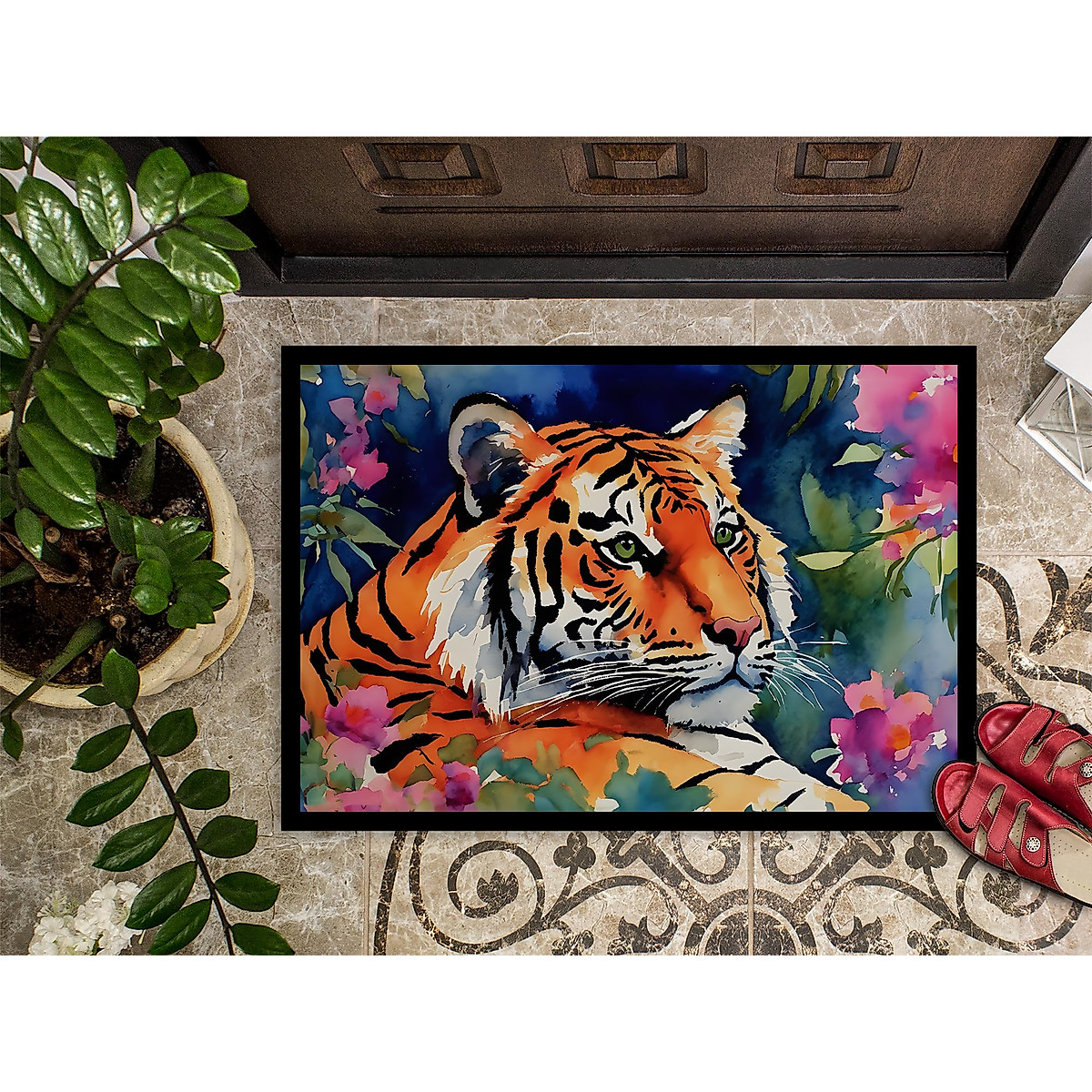 Caroline's Treasures DAC2880MAT Bengal Tiger Doormat Front Door Mat Indoor Outdoor Rugs for Entryway, Non Slip Washable Low Pile, 18H X 27W