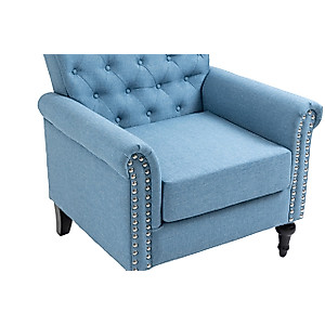 VanTook Linen Fabric Accent Chairs, Mid Century Modern Armchair for Living Room, Bedroom Upholstered Tufted Back Lounge Chair Comfy Reading Single Sofa with Wood Legs (Yellow)