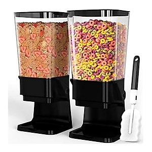 Retail Blade - Cereal & Dry Food Dispenser 2 Pack with Sponge – Elevate Freshness & Style! Perfect for Cereal, Pasta, Rice, Oatmeal, Snacks, and Dog Food. Sleek Design for Your Modern Kitchen. Black