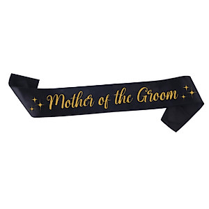 Mother of the Groom Sash - Black & Gold Wedding Sashes | Bridal Shower Bridesmaids Set Ceremony Decorations Bride Women Supplies Tribe Favors Gifts Wedding Party Accessories Brides Gift Favor Decor