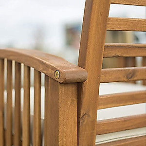 Walker Edison Rendezvous Modern 3 Piece Solid Acacia Wood Slat Back Outdoor Chair and Side Table Set, Set of 3, Brown