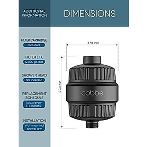 Cobbe HD HEAVY DUTY High Output Shower Filter – 99% REMOVAL Shower Head Filter for Hard Water, Heavy Metals, Chlorine and Harmful Substance, Improve your skin and hair - Black