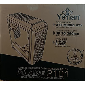 YEYIAN Blade 2101 Gaming PC Case, Acrylic Mid Tower ATX/Micro ATX, LED Fans, SPCC Chassis, Metal Mesh Air Flow, 3 USB/Audio Ports, 16.33"x7.08"x18.85", ROHS CE Certified, Black