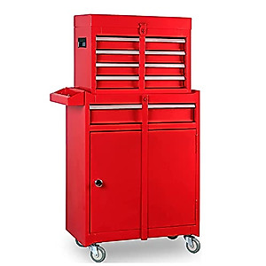 TCE ATBT1204T-RED Torin Rolling Garage Workshop Tool Organizer: Detachable 4 Drawer Tool Chest with Large Storage Cabinet and Adjustable Shelf, Red