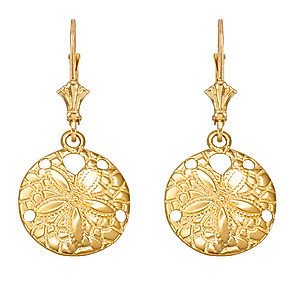 10k Yellow Gold Sea Star Sand Dollar Leverback Earrings