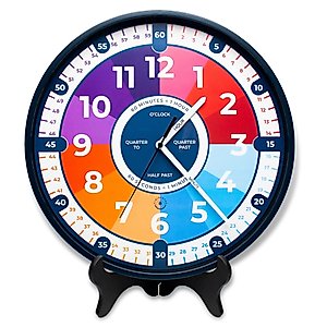 CLOCKTOPUS Kids Learning Clock. Wall Clock Silent with Stand. Analog Clock Telling Time Teaching Clock for Kids. Educational Clock for Kid Playroom Decor, Classroom Clock, Homeschooling Supplies