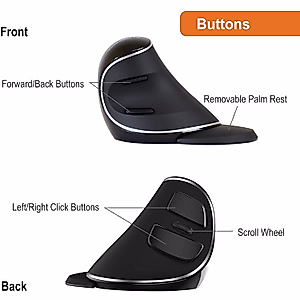 J-Tech Digital Wireless Ergonomic Vertical USB Mouse with Adjustable Sensitivity (600/1000/1600 DPI), Scroll Endurance, Removable Palm Rest & Thumb Buttons [V628P]