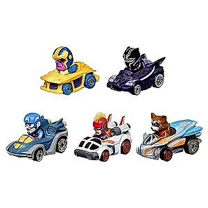 Hot Wheels RacerVerse, Set of 5 Die-Cast Marvel Toy Cars Optimized for Hot Wheels Track Performance with Popular Marvel Characters as Drivers, Gift for Kids & Collectors