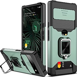 Nvollnoe Google Pixel 6 Pro Case with Sliding Camera Cover, Magnetic Kickstand, Heavy Duty Protective Case for Pixel 6 Pro - 6.7 inch (Green)