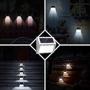 18 Pcs Solar Deck Lights Waterproof Outdoor Fence Lights 21 LED Solar Powered Step Lights Stainless Steel Stairs Lamps for Garden Pathway Backyard Patio Yard Stair Wall Railing Lighting (White)