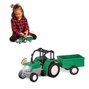 Driven by Battat – Micro 1:24 Scale – Tractor Toy – Farm Toy Vehicle with Detachable Trailer – Realistic Light & Sound – Gift Toy for Kids Age 3+