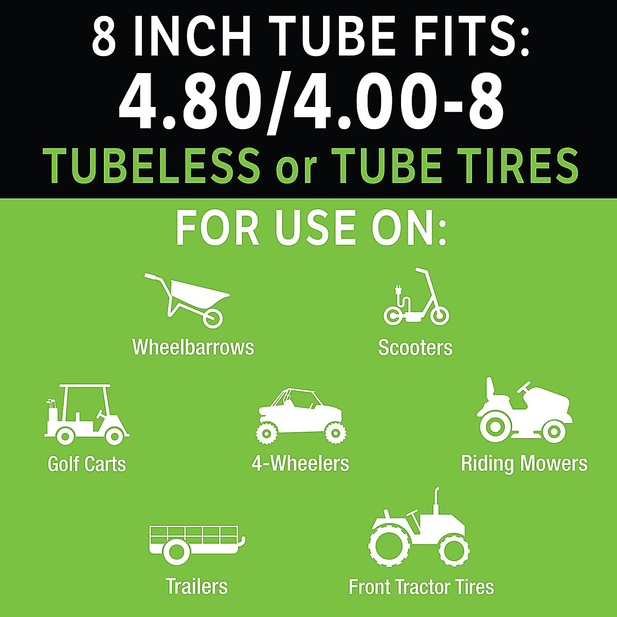 Slime 30012 Inner Tube for wheelbarrows, Lawn Mowers, Trailers, Tractors, Golf Carts, 4-Wheelers and More, Extra Strong, Includes Self-Sealing Sealant, Heavy Duty, Replacement, 4.80/4.0-8"