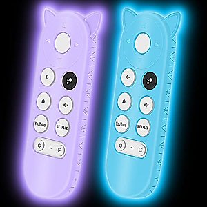 2Pack Silicone Protective Case Compatible for Google Chromecast Remote Control,Remote Case Holder Skin for Google 2020 Voice Remote,Shock Absorption Bumper Remote Back Cover -Glowpurple+Glowblue