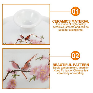 BESPORTBLE Gaiwan Tea Cup Kung Fu Tea Service Set Gong Fu Teacup with Lid and Saucer Chinese Style Ceramic Gaiwan Flower Tradition Sancai Tea Cup Bowl Gift