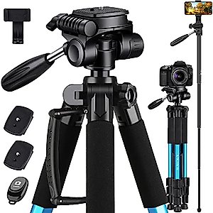 Victiv 72-inch Camera Tripod Aluminum T72 with Phone Tripod Mount- Lightweight Tripod & Monopod Compact for Travel with 2 Quick Release Plates for Canon Nikon DSLR Video Shooting - Blue