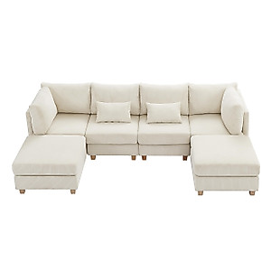 Dagniwak Convertible Sectional Sofa，U-Shaped Couch，Freely Combinable Sofa Modules, Corduroy Fabric, with High Supportive and Soft Sponges, for Living Rooms, Apartments and Offices (Beige)