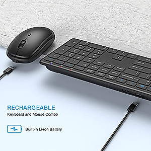 Rechargeable Wireless WisFox Ultra Slim Computer Keyboard Mouse Combo, Full Size Silent Keyboard and Mouse for Laptop, Computer and Desktop, Surface, Mac and Windows 10/8/7