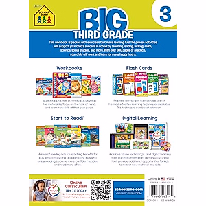 School Zone - Big Third Grade Workbook - 320 Pages, Ages 8 to 9, 3rd Grade, Reading, Writing, Math, Science, History, Social Science, Critical Thinking, and More (School Zone Big Workbook Series)