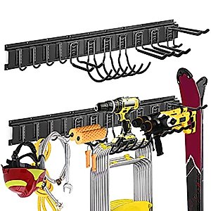 Tappio 12PCS Tool Storage Rack, Wall Mount Tool Organizer, 48inch with 11 Adjustable Hooks uper Heavy Duty Steel Garden Tool Organizer Wall Holders