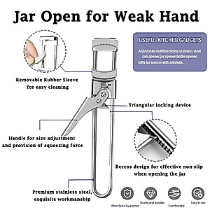 Jar & Bottle Opener, Automatic Jar Opener for Arthritis, Weak Hands, Bottle Opener for Arthritic Hands, Adjustable Multifunctional Stainless Steel Can Opener Jar Lid Gripper, Manual Jar Bottle Opener