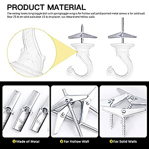 Mardatt 6 Sets White Ceiling Hanging Hook with Chains Swag Hook Kit, 1.5 Inch Swag Hooks with Hardware and 36 Inch Extension Chains for Hanging Plants Lanterns Baskets Indoor or Outdoor