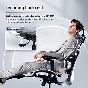 Hbada Ergonomic Office Chair with Elastic Adaptive Lumbar Support, High Back Office Chair with High-Density Mesh, Backrest Height Adjustable Desk Chair with 3D Armrests and Footrest, Black