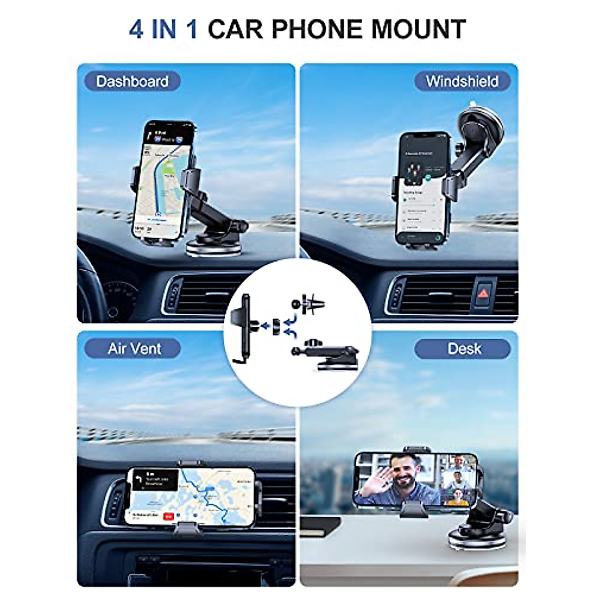 Xooec Car Phone Holder Mount [Durable & Super Suction] Cell Phone Mount for Car Dashboard Air Vent Windshield Universal 360 Hands Free Stand for iPhone 13 12 11 Pro Max Samsung Galaxy Note S21 Ultra