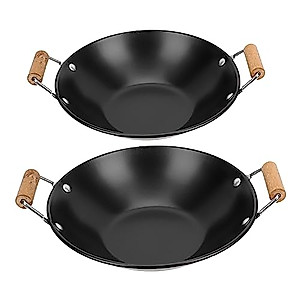 HEMOTON 2pcs Stainless Steel Griddle Korean Hot Pot Asian Cookware Non Stick Skillets Saucier Pan Cast Iron Wok with Lid Small Wok Thickened Pot Kitchen Supply Pot with Double Ear Thicken