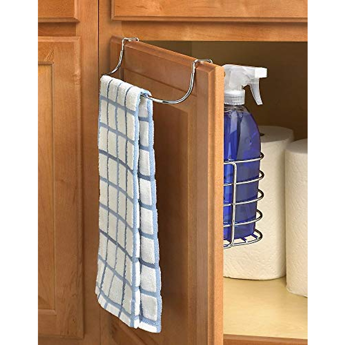Spectrum Diversified Duo Over-The-Cabinet Towel Bar & Medium Basket, No Installation 2-in-1 Basket & Towel Bar, Under Sink Storage & Organization, Small, Chrome
