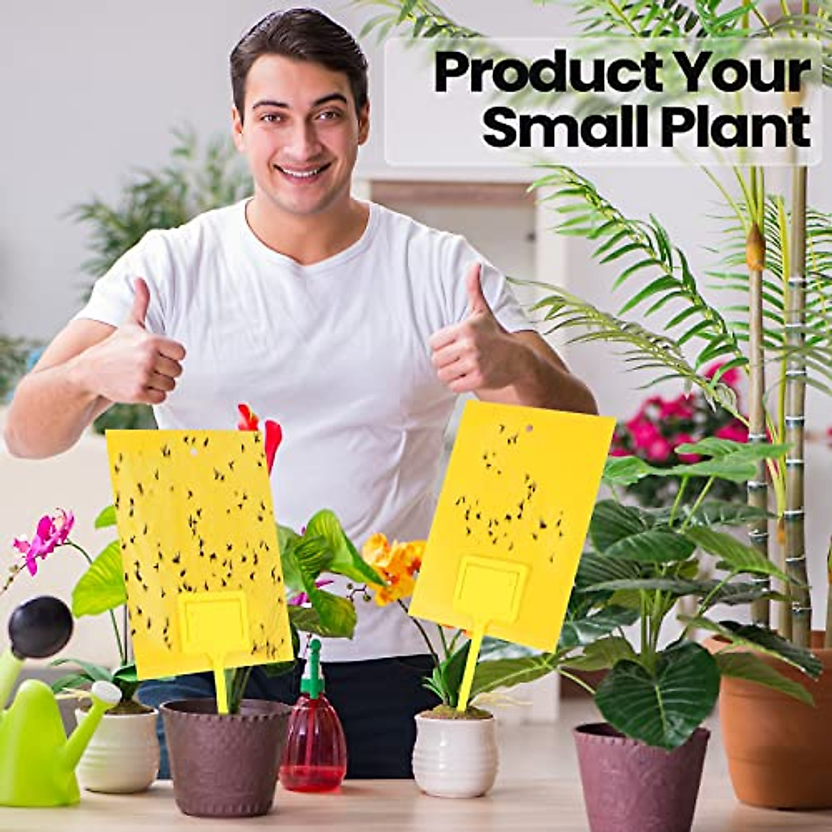 400 Pieces Sticky Traps for Gnats Yellow Dual Sided Sticky Traps for Indoor and Outdoor Fruit Fly Plant Sticky Traps with Twist Ties and Plastic Holders for Flying Plant Insect, Fungus Gnats