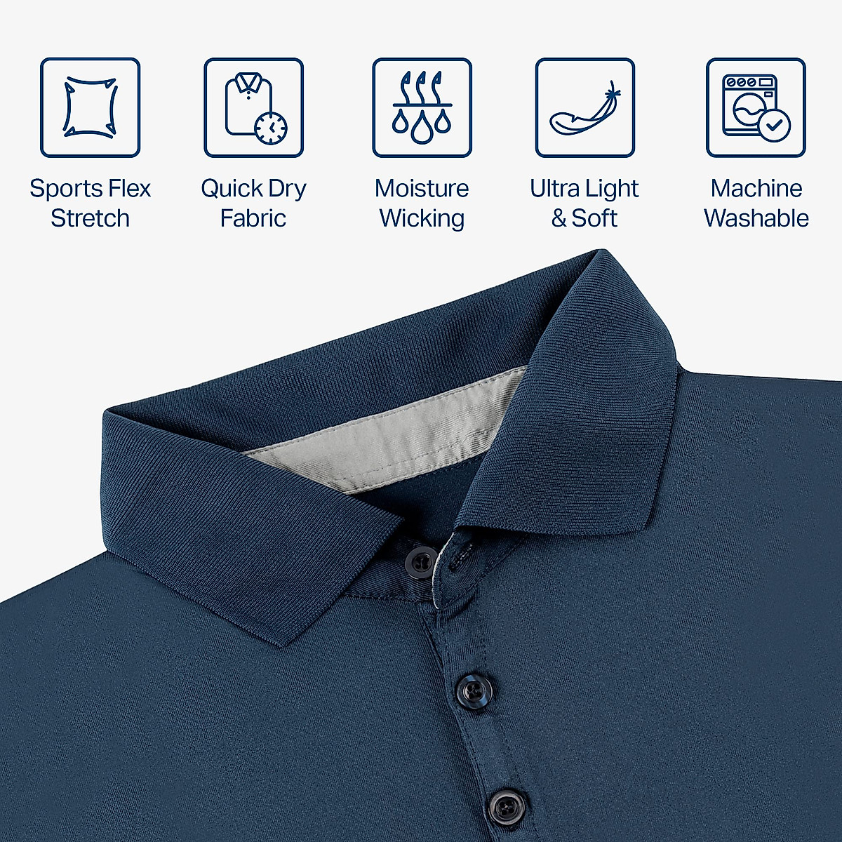 Mio Marino Golf Polo Shirts for Men - Dry Fit - Ultra-Thin Breathable Fabric - Navy - Large