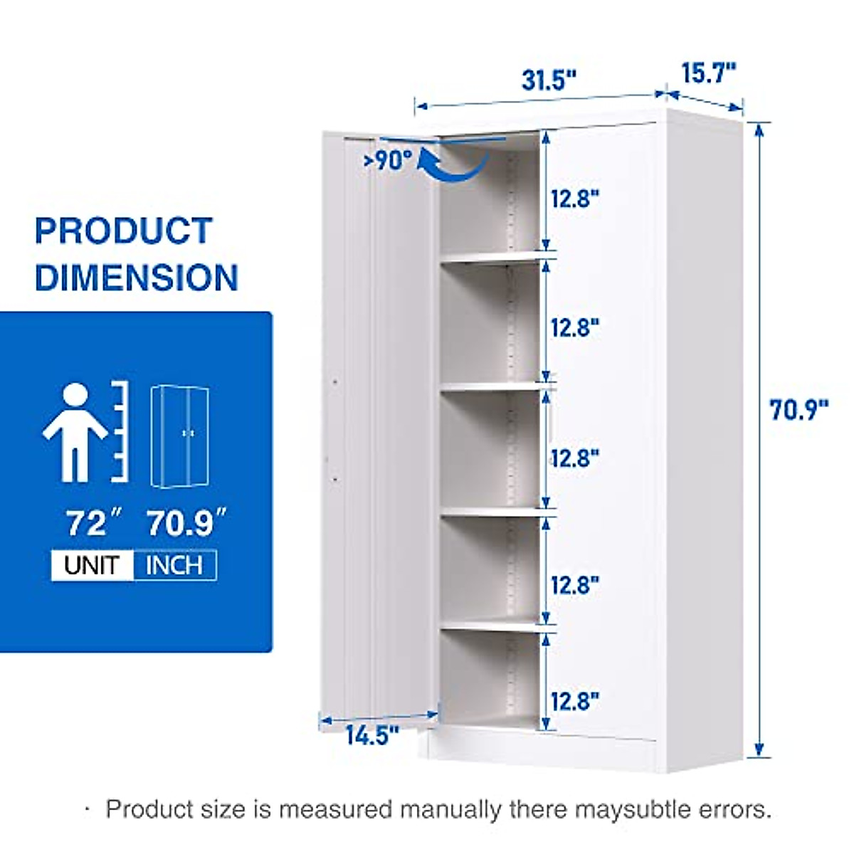 Reemoon Metal Storage Cabinet with Locking Doors and Adjustable Shelves, 71" Tall Steel Storage Cabinet for Home Office, White